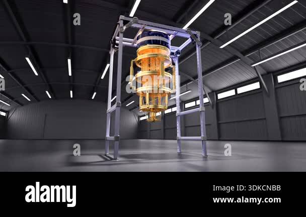 Golden quantum computer machine in dark factory 4k footage Stock Video ...