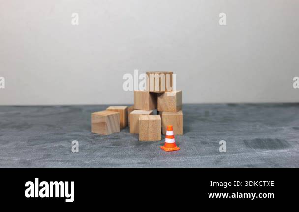 Human Hand Positions Safety Cones Around Wooden Block Obstacle ...