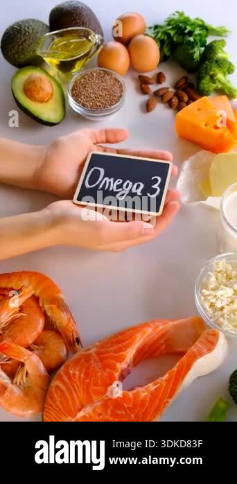 Foods containing vitamin D and omega 3. Selective focus Stock Video ...