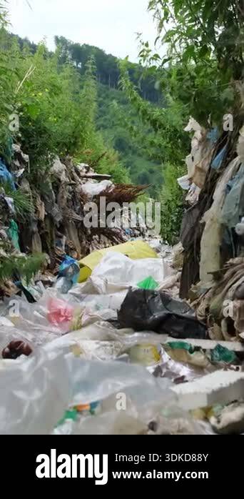 Immense pile of plastic waste and household garbage dumped in a ...