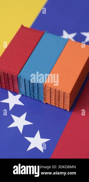 Cargo containers on the Venezuela flag as a conceptual backdrop for ...