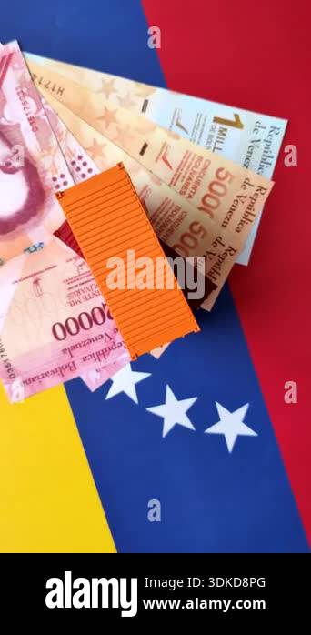 Cargo containers on the Venezuela flag as a conceptual backdrop for ...