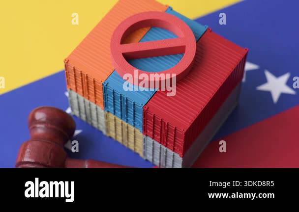 The cargo container ban on the Venezuela flag as a conceptual backdrop ...