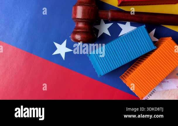 The cargo container ban on the Venezuela flag as a conceptual backdrop ...