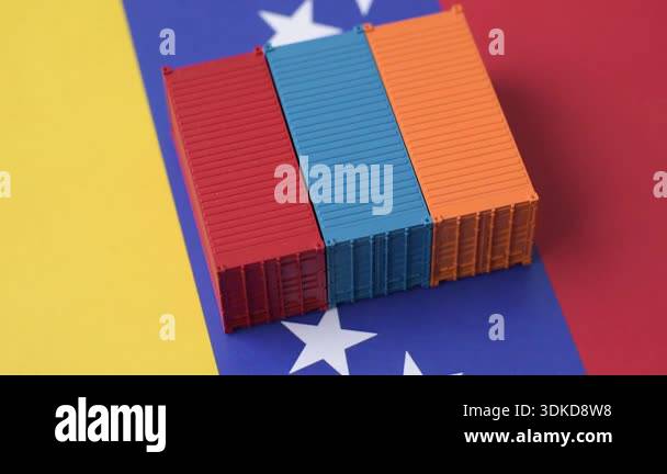 Cargo containers on the Venezuela flag as a conceptual backdrop for ...