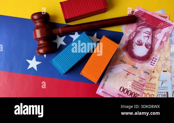 The cargo container embargo on the Venezuela flag as a backdrop for ...