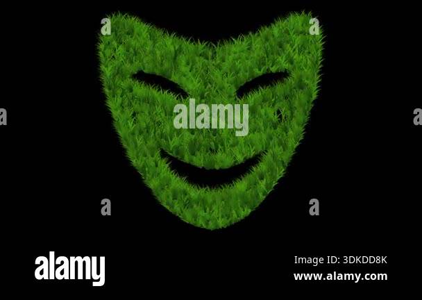 Mask symbol with growing green grass effect on plain black background ...