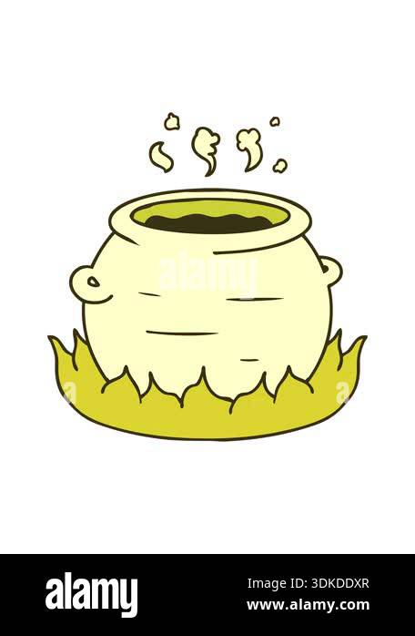 changing color animation of hand drawn cartoon doodle of a pot of stew ...