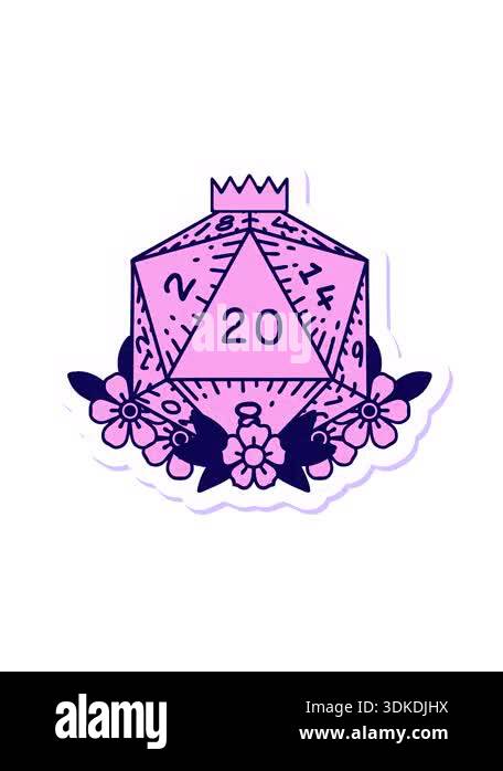 neon light effect animation of sticker of a natural 20 D20 dice roll ...