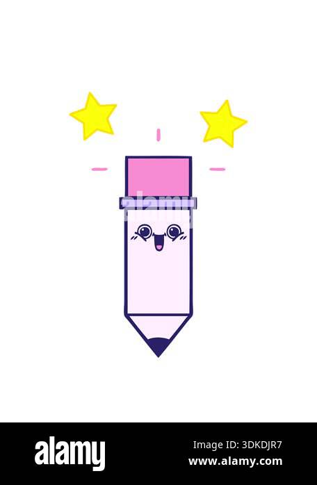 spinning stars animation of cute cartoon of pencil Stock Video Footage ...