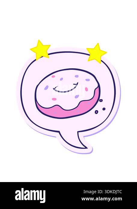 spinning stars animation of cartoon donut with sprinkles with speech ...