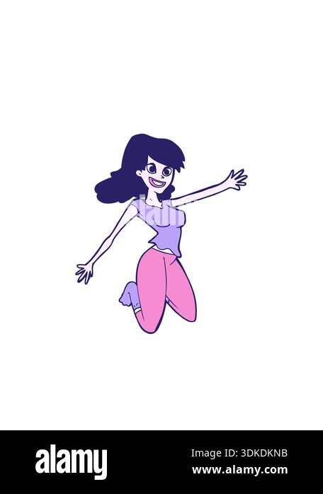 blinking radial lines animation of cartoon jumping woman Stock Video ...
