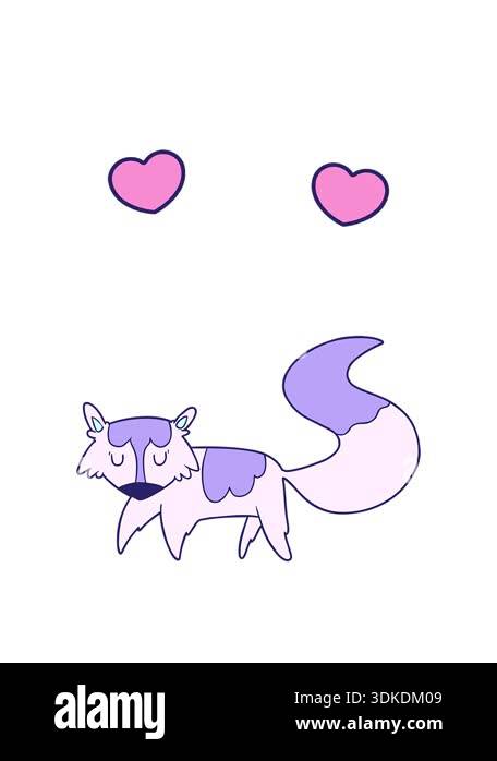 spinning hearts animation of cartoon of a fox Stock Video Footage - Alamy