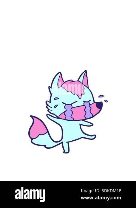 stretching up animation of sad little fox cartoon character Stock Video ...