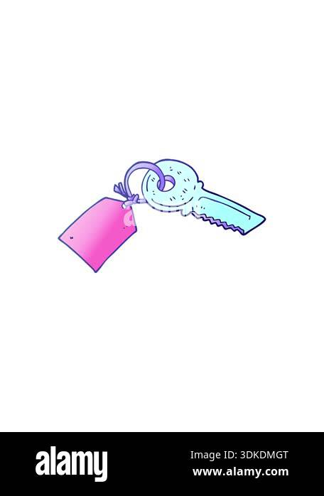 radioactive glowing animation of freehand drawn cartoon key with tag ...