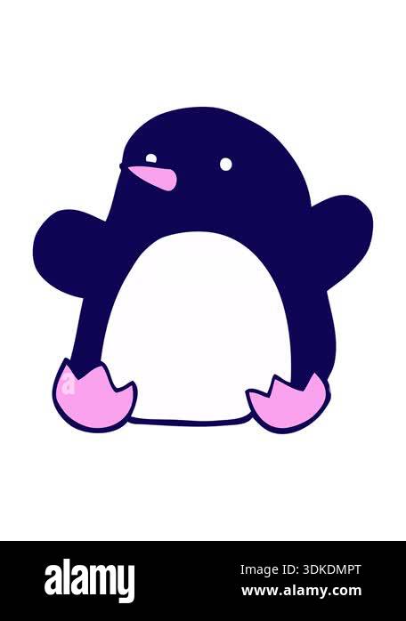 neon light effect animation of cartoon doodle dancing penguin Stock ...