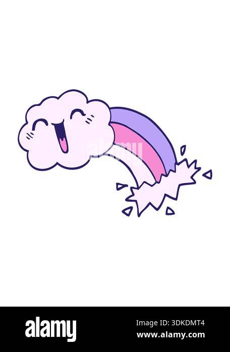 shaking motion animation of cartoon doodle happy cloud and rainbow ...