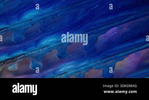 Shimmering stream blur. Dripping ink. Blue pigment leak on uneven ...