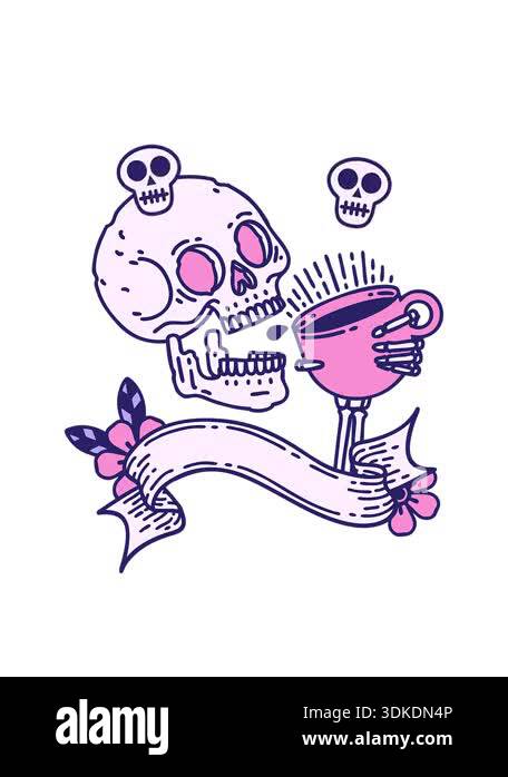 spinning skulls animation of traditional tattoo with banner of a skull ...
