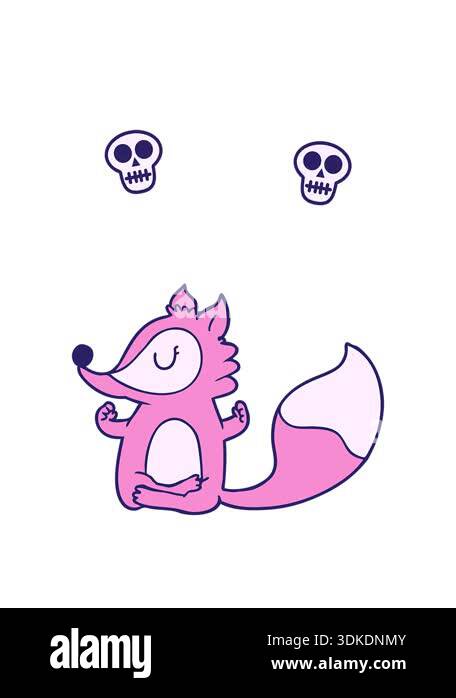 spinning skulls animation of cartoon fox meditating Stock Video Footage ...