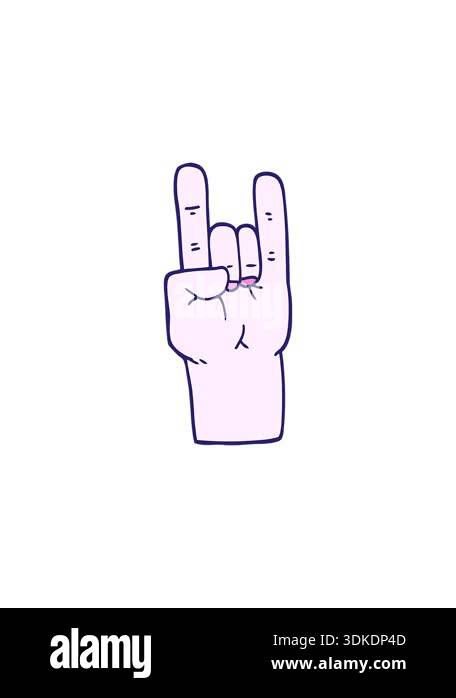 radioactive glowing animation of cartoon doodle rock music hand Stock ...