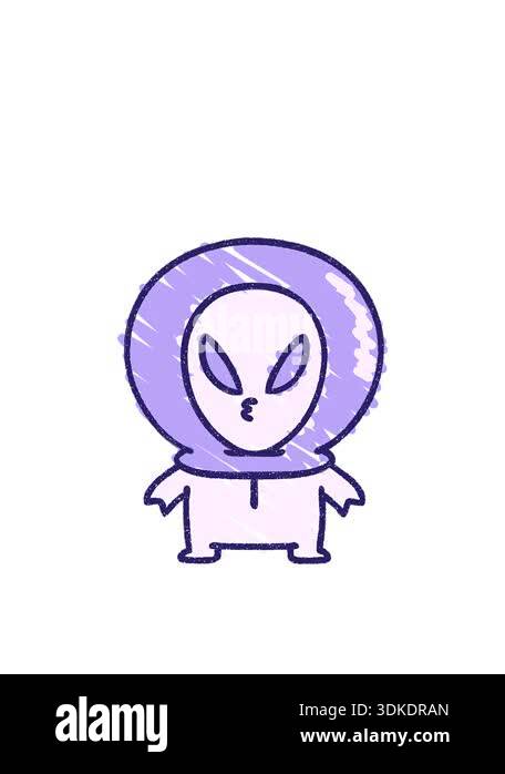 jumping motion animation of Cute Alien Chalk Drawing Stock Video ...