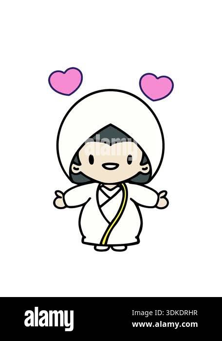 spinning hearts animation of happy japanese woman in traditoinal ...