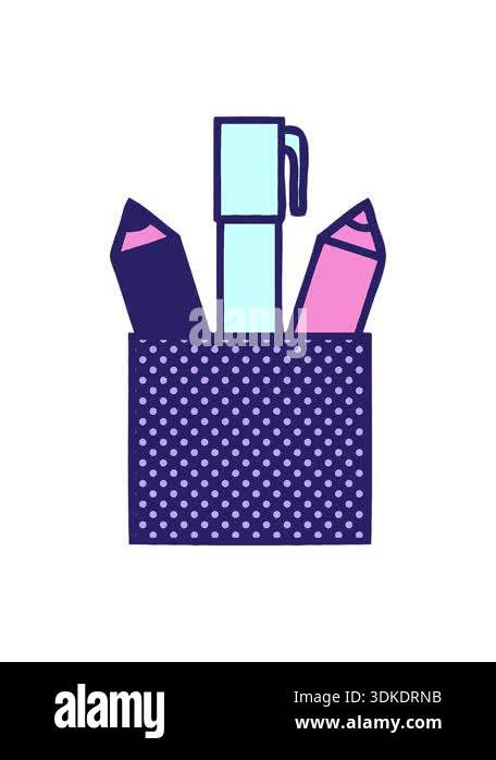 bob and pause animation of comic book style cartoon of a pencil pot ...