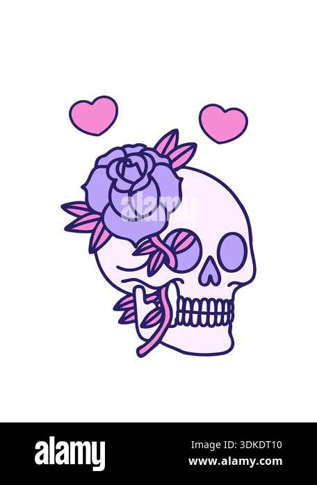 spinning hearts animation of skull and rose Stock Video Footage - Alamy