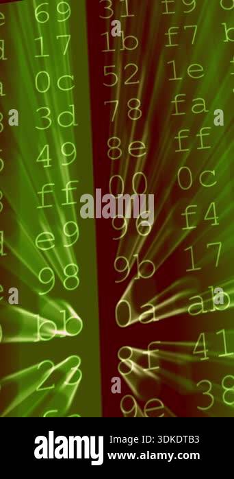 Digital hex code moving with a light streak effect representing data ...