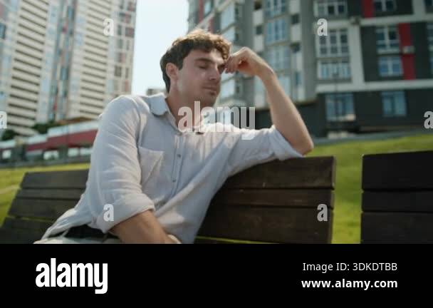 Sad pensive worried Caucasian business man thinking in city agent upset ...