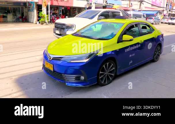 Kathu Phuket Thailand 29. November 2025 Blue yellow taxi cab car ...