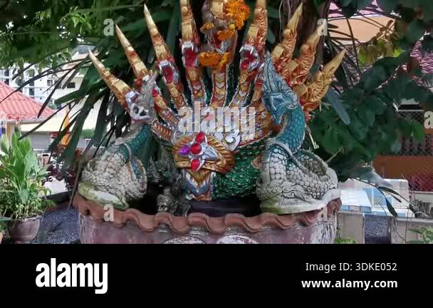 Naga dragon dragons serpent snake fish with many heads in zen pond ...