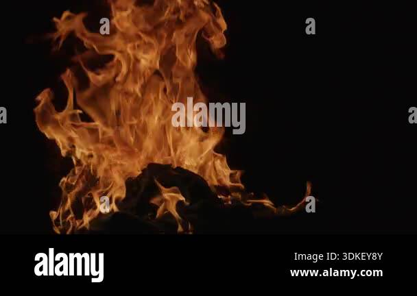 Burn effect pattern. Fire flames on black background. Burning fire slow ...