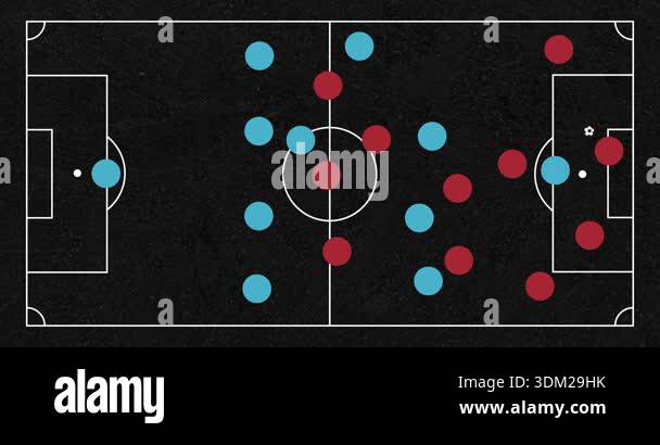 A beautiful animation of football or soccer tactics concept over black ...