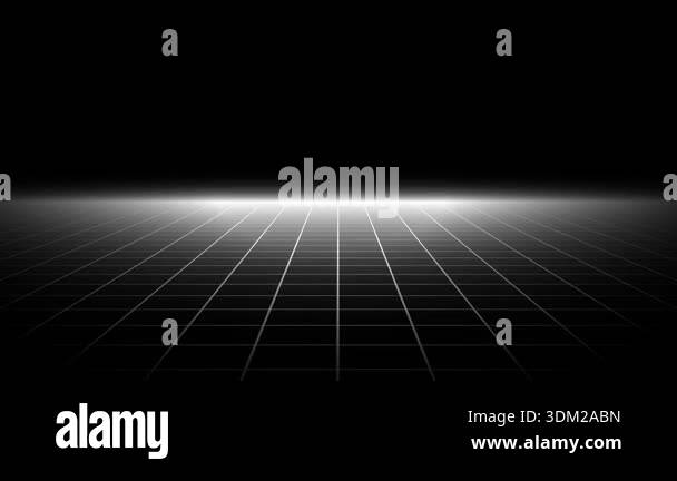 Futuristic digital landscape with glowing grid horizon. Mesh wireframe ...