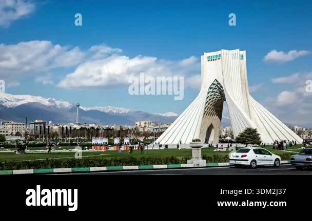 Time lapse view of the Azadi Tower, iconic landmark of Tehran, with ...