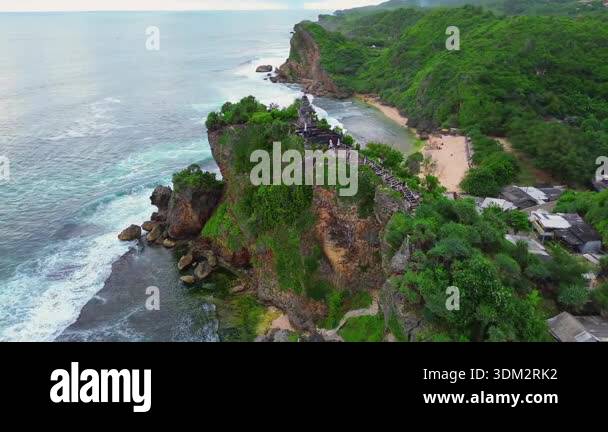 Aerial drone view of Ngobaran Beach, Gunung Kidul, Yogyakarta, a ...