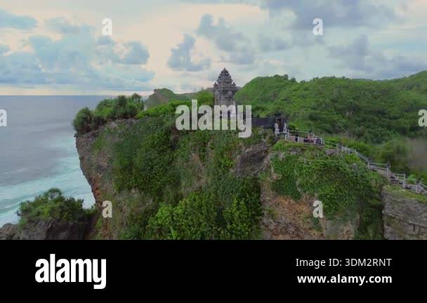 Aerial drone view of Ngobaran Beach, Gunung Kidul, Yogyakarta, a ...