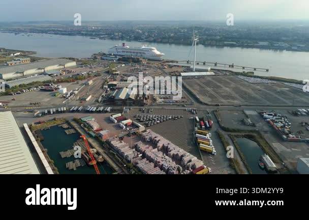 Aerial View of Tilbury Docks and Industrial Port on River Thames UK ...