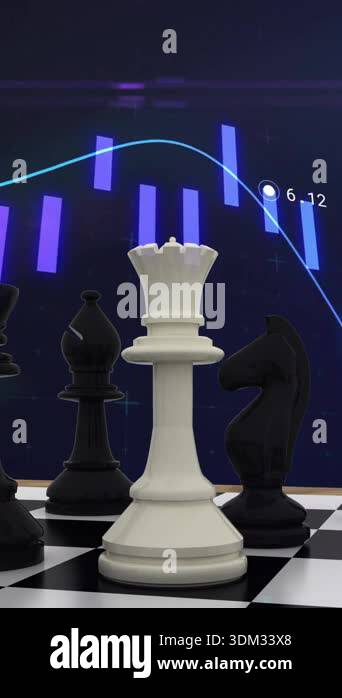 Animation of chess pieces over graph and data processing on dark ...