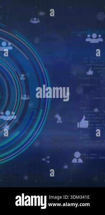 Animation of digital circles, computer languages with social media ...