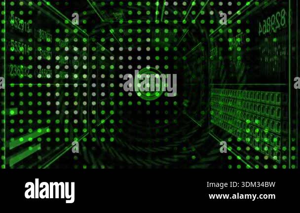 Forward moving rotating camera revealing dot grid forming tunnel with ...