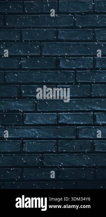 Animation of snow falling over brick background. Nature, winter and ...