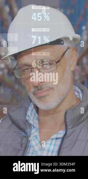 Statistical data processing over portrait of caucasian senior male ...