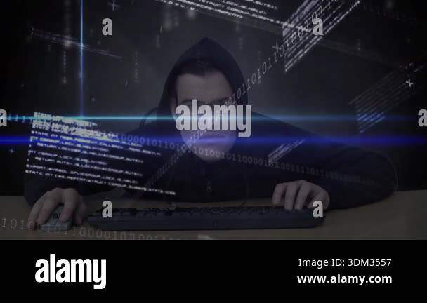 Man clicking mouse and typing keys in tech scene summoning intensifying ...