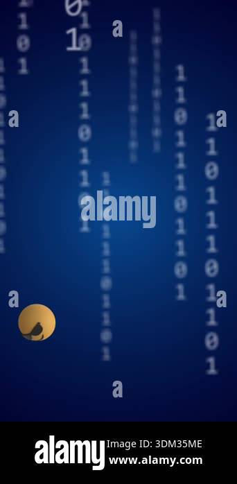 Animation of emoji icons, binary coding and data processing. Global ...