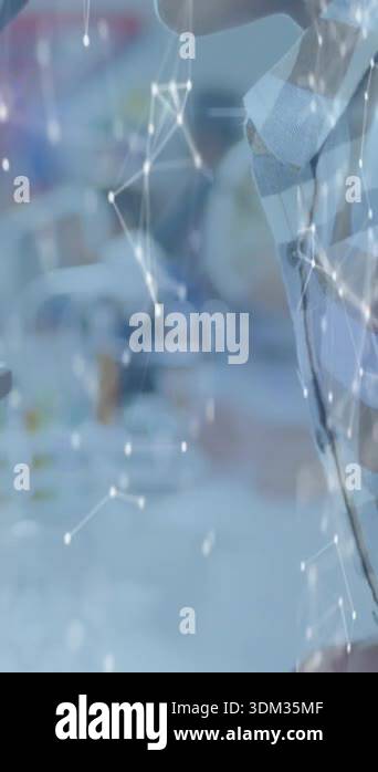 Animation of networks over schoolboy using microscope in science class ...
