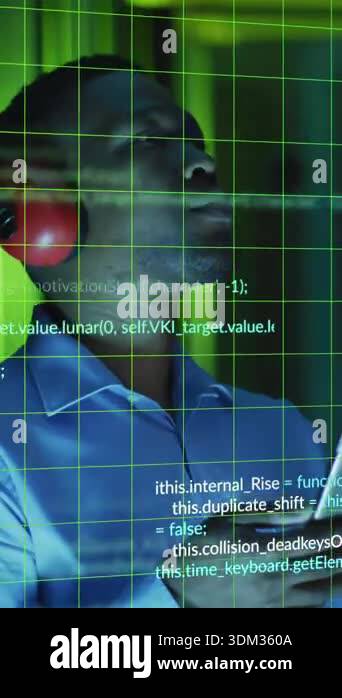 Animation of data processing over african american male engineer using ...