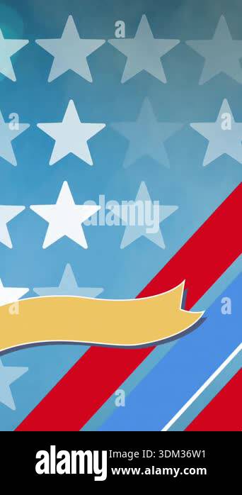 Animation of statue of liberty and banner, with stars and stripe ...